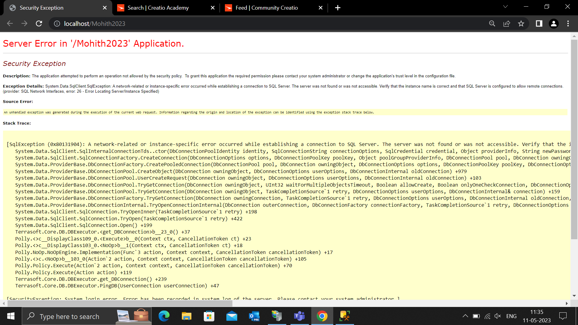 The Application Attempted To Perform An Operation Not Allowed By The Security Policy To Grant